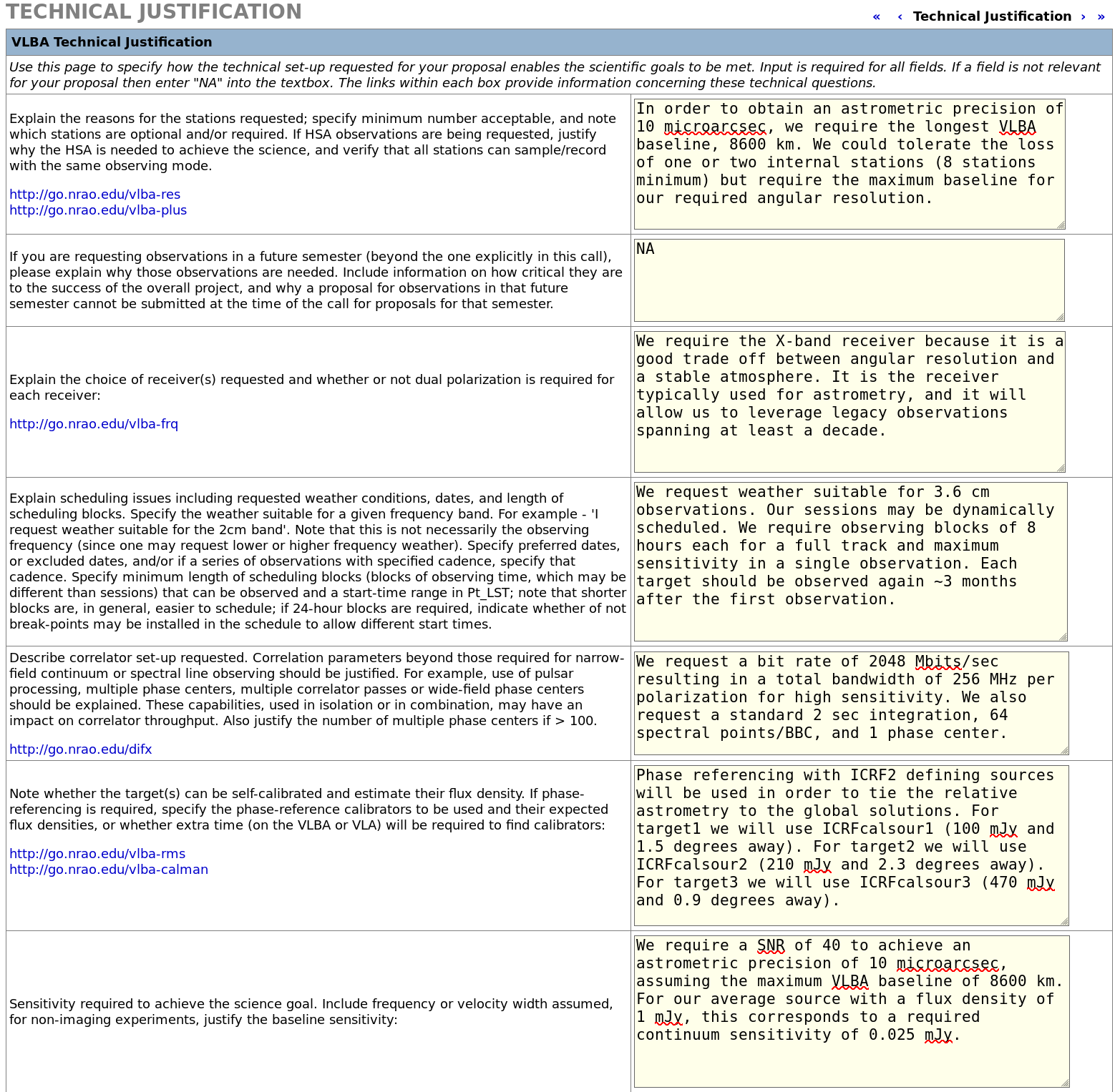 Technical Justification Page 1 — NRAO Science Site